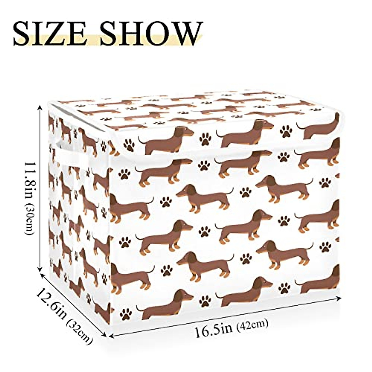 Vnurnrn Collapsible Storage Bins with Lids, Dachshund Dog Paw Print Foldable Storage Boxes, Storage Box Cube with Lid for Clothes,Bedroom,Toys,16.5x12.6x11.8 Inch
