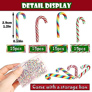 HADDIY Christmas Mini Candy Canes Decorations,60 Pcs Polymer Clay Canes Miniature Fake Candy Charms for Dollhouse Craft and Embellishments-No Hole