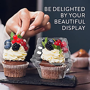 Individual Cupcake Containers (50 Pack) | Clear Plastic Disposable Cupcake Boxes/Holders | Single Cupcake Holder with Dome Lid Bulk | BPA-Free Plastic Cupcake Muffin Container Carrier Boxes to Go