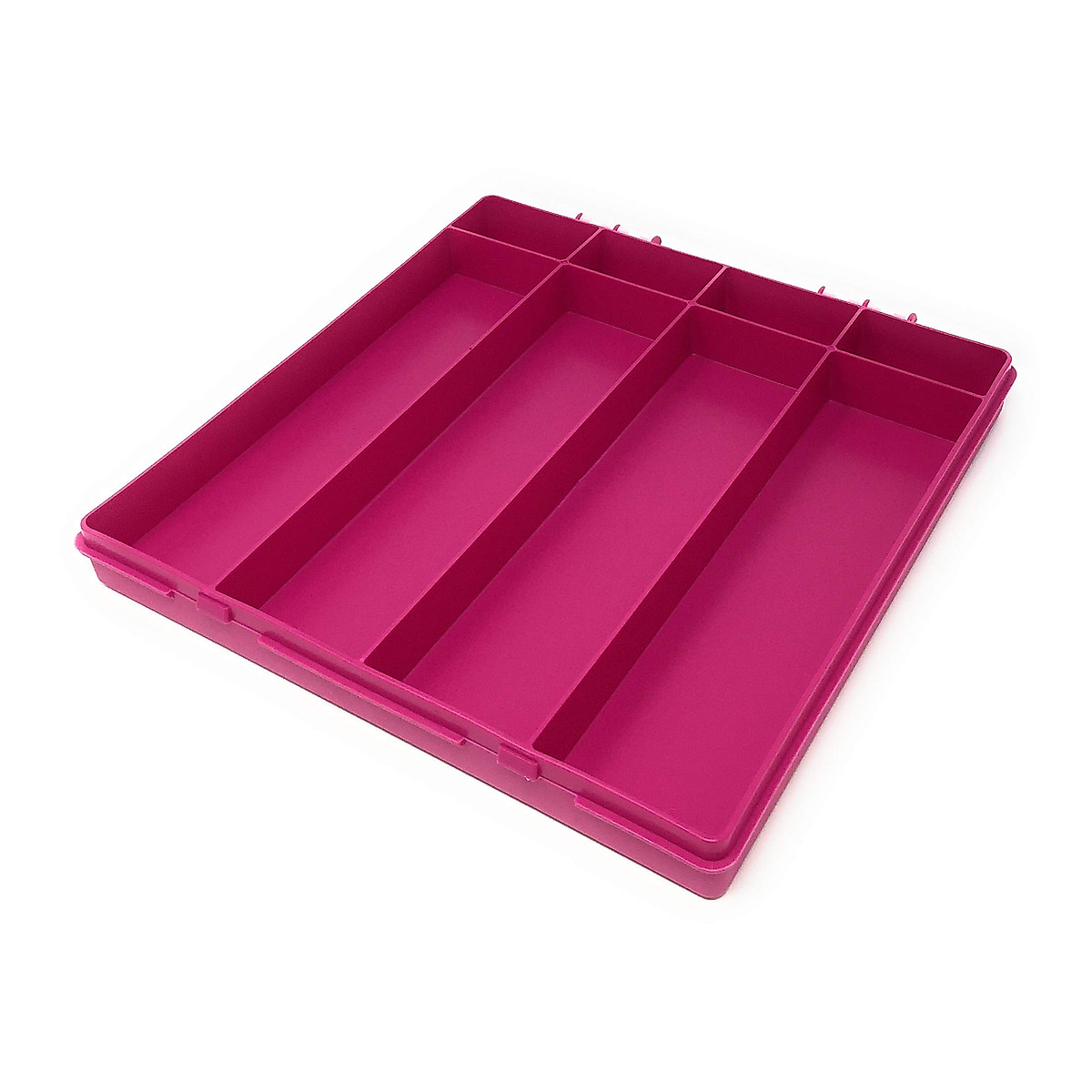9" Square Fuchsia Plastic Hobbies & Crafts Organizer Storage Case with 8 Dividers for Odds and Ends