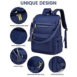 LOVEVOOK Laptop Backpack Women,17.3 Inch Convertible Backpack Purse for Women with USB Port,Fashion Teacher Nurse Bag Work Backpack with Cute Wristlet Bag for Travel Commute,2 PCS,Navy Blue