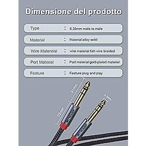 ANYPLUS Instrument Cable,【16.5ft/5m-1pack】 6.35mm Male to Male 1/4 inch to 1/4 inch Audio Cable, Fish Wire Braided TRS Cable, for Guitar Cable, Bass, Keyboard, Mixer, Amplifier, Equalizer, Speaker.