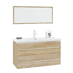 vidaXL Bathroom Set 3 Piece, Bath Sink Cabinet Bathroom Vanity Cabinet, Bath Basin Cabinet, Bath Sink Unit with Built-in Basin, Modern, Sonoma Oak