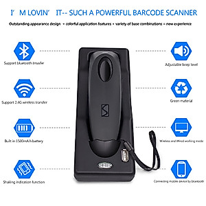 Bluetooth Wireless Barcode Scanner with Stand Handheld Portable USB Bar-Code Reader Scanner Entries Enable Keyboard Entry,Computer Screen Barcode Scanner