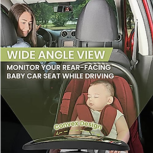 Large Shatterproof Baby Car Mirror - Safety Baby Car Seat Mirror - Baby Car Mirror for Back Seat Rear Facing Infant - Carseat Mirrors - Fully Assembled Baby Mirror For Car (Matte Black)