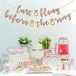 Halodete Last Fling Before the Ring Banner, Engaged Banner, Bridal Shower, Wedding Party Garland Bunting Decorations - Rose Gold Glitter