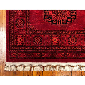 Unique Loom Tekke Collection Over-Dyed Saturated Traditional Torkaman Area Rug, 7 ft 0 in x 10 ft 0 in, Red/Black