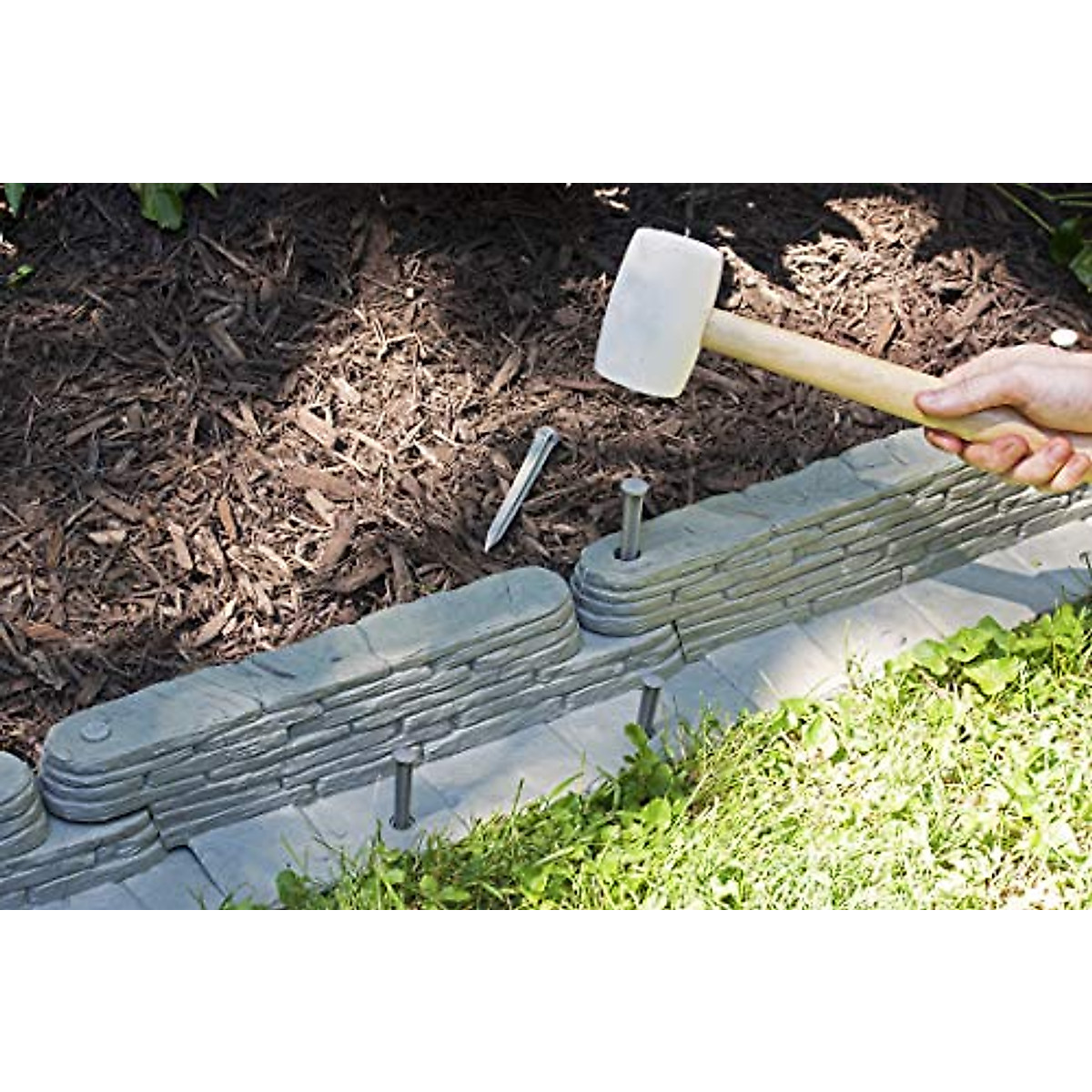 Emsco Group 2032HD Bedrocks Trim-Free Gray, 20 Feet – Natural Stacked Slate Design Garden Lawn Edging