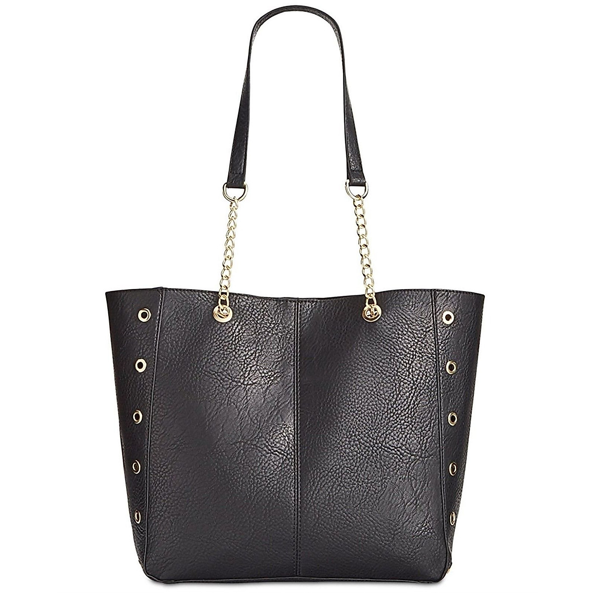 INC Womens Korra Faux Leather Tote Shopper Handbag Black Small