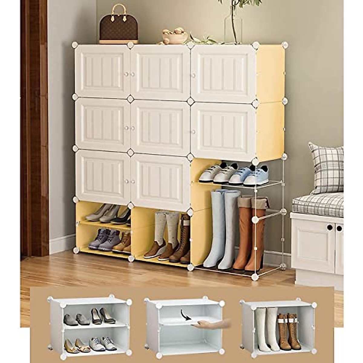 KOUSI Shoe Racks 96 Pairs Shoe Organizer Narrow Standing Stackable Shoe Storage Cabinet Space Saver for Entryway, Hallway and Closet, Honey color
