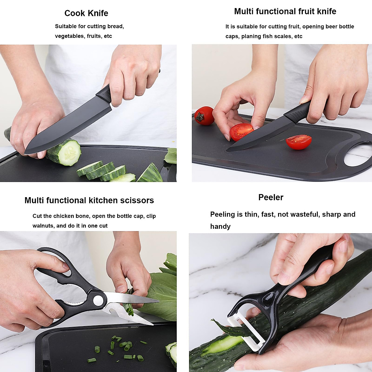 Generic Knife Sets, Black Kitchen Knife Set with Stainless Steel Kitchen Knife, Melon Planer, Holder, Suitable for kitchens, hotels, and restaurants