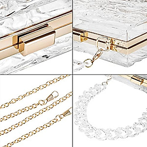 Women Acrylic Clutch Purse, Evening Clutch Crossbody Bag with Removable Gold Chain & Clear Handle, Staduim Approved Shoulder Crossbody Bag for Wedding Party Banquet, Clear