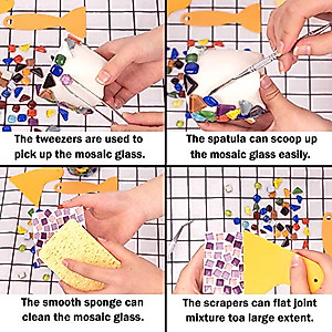 Whaline 7 Pieces Mosaic Tools, Mosaic Tweezers Tile Beginner Setwith 2 Scrapers, 2 Tweezers, 1 Double-EndedHook, 1 Spatula, 1 Sponge