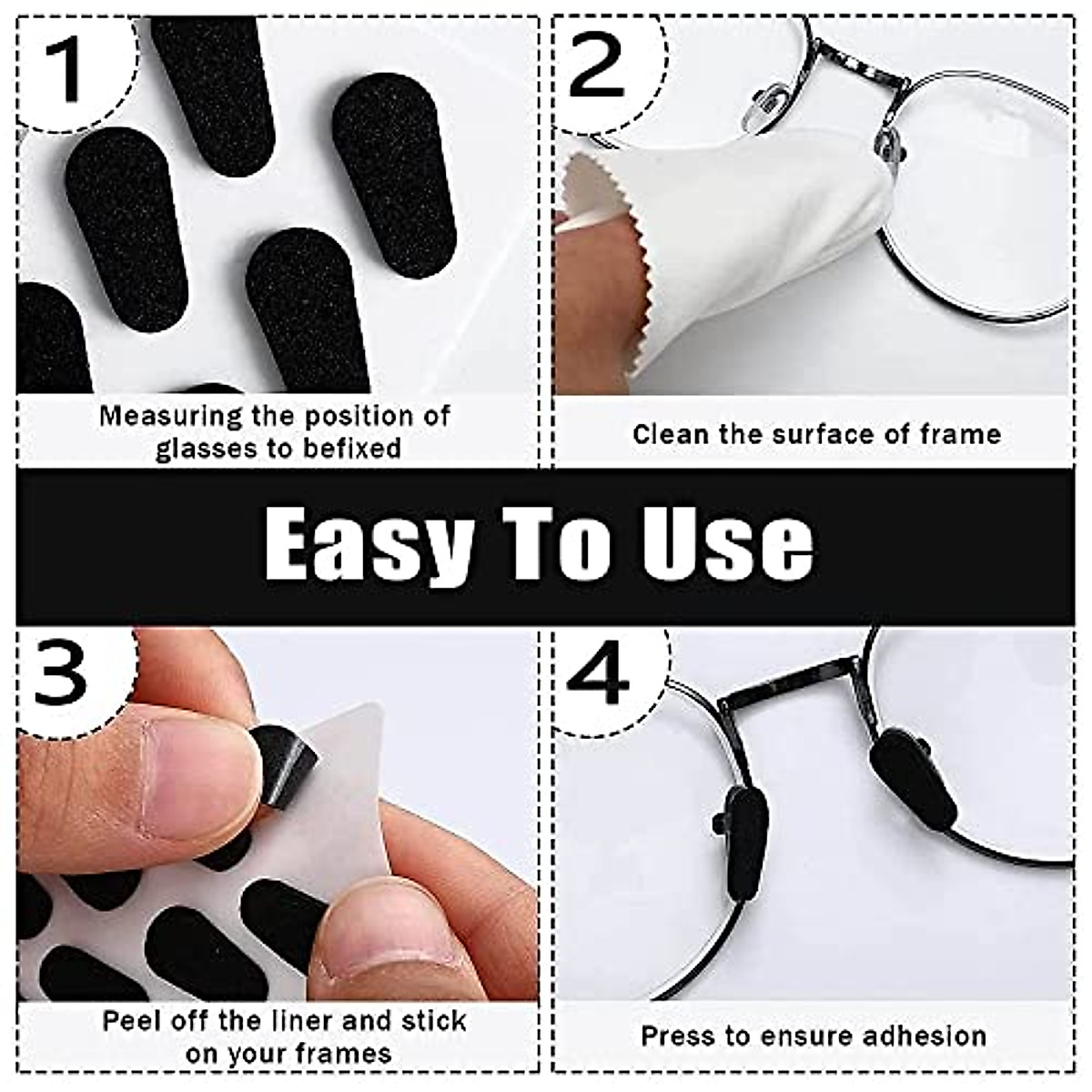 Eyeglass Repair Kit.24Pairs Glasses Nose Pads,Adhesive Anti Slip Nose Pads Relieve Pressure for Eyeglasses and Sunglasses(Black,Skin Tone,3 Shape,1.5mm).1Pcs Eyeglass Nose Pads Storage Box(Clear)