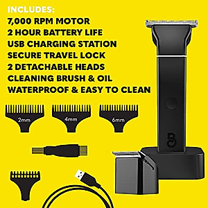 Beard Club Electric Groin Hair Trimmer - BT-Zero Body Hair Groomer, Interchangable Ceramic Blade Magnetic Heads, Waterproof Cordless Rechargeable Wet or Dry Male Hygiene Razor - High Power 7000 RPM