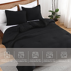 Andency Black Full Size Comforter Set, 3 Pieces Fluffy Solid Bedding Comforters & Sets, All Season Soft Lightweight Microfiber Bed Blanket Set for Kids Teens Boys
