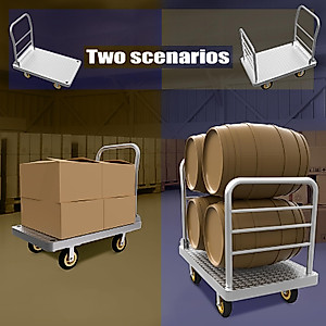 2IN1 Platform Truck Cart with Detachable Rear Guardrail,2200lbs Heavy Duty Push Cart Dolly w/Swivel Casters,All-Steel Hand Trucks,42“×25”Flatbed Cart,Work Gloves 2Pairs&1Bunge Cord Included