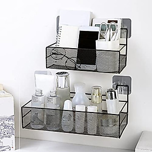 DOITOOL Storage Shelves Mesh Wall Floating Shelves Metal Storage Basket No Drilling Wall Mounted Shelf for Bathroom Laundry Room Bedroom Living Room Kitchen and Office 36X15CM Bathroom Decor