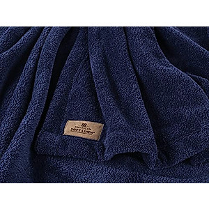 American Soft Linen Bedding Fleece Blanket Queen Size 85x90 inch Oversized Plush Fuzzy Cozy Soft Blanket for Bed, Sofa, Couch, Navy Blue
