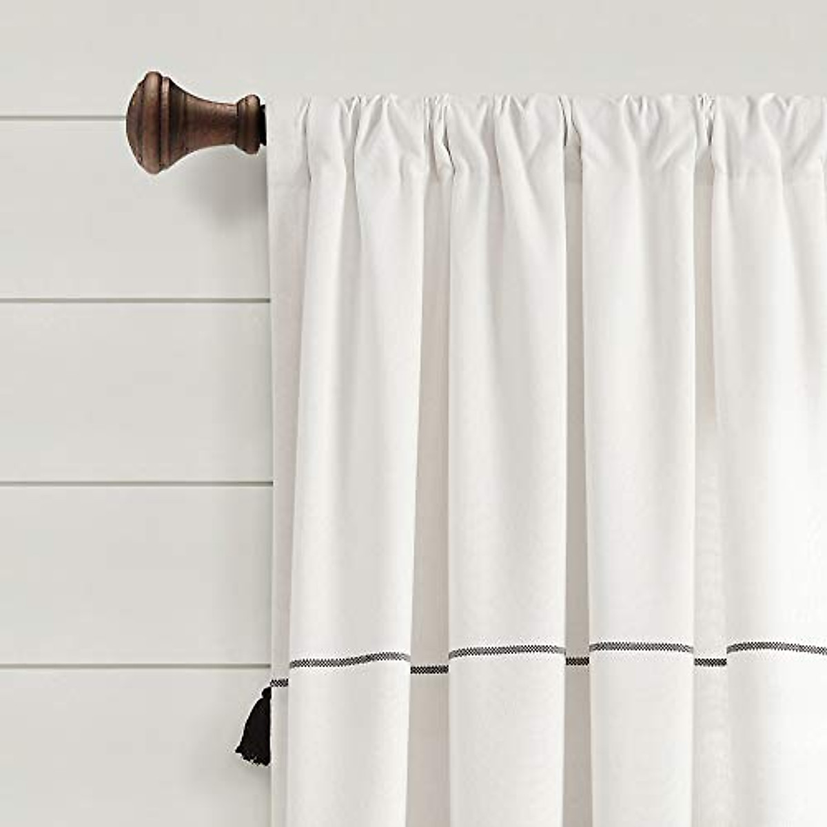 Lush Decor Farmhouse Boho Stripe Woven Tassel Yarn Dyed Cotton Window Curtain Panel Pair, 42" x 84" , Ivory & Black