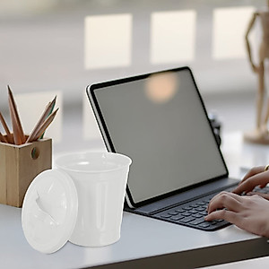 MAGICLULU Mini Galvanized Trash Can Metal Bucket with Lid Tabletop Small Wastebasket Tiny Rubbish Bin Flower Pot Cute Pen Cup Holder for Makeup Brush Coin White