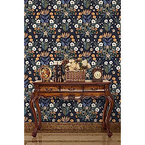 Floralplus Peel and Stick Wallpaper Boho Removable Wallpaper Boho Wallpaper Peel and Stick Leaf Floral Wallpaper for Renter Wall Decor Vinyl Forest Wallpaper 118 * 17.7in