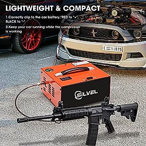 SILVEL PCP Air Compressor, PCP Compressor 4500Psi/30Mpa with Built-in Power Adapter, Auto-shutoff, Oil &Water-Free, Power by 110V /220V AC or 12V DC