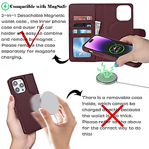 Ｈａｖａｙａ for iPhone 14 pro max Phone case Wallet for Women iPhone 14 pro max Wallet case Magsafe Compatible with Card Holder flip Folio Detachable Magnetic Leather Phone Cover-Wine Red