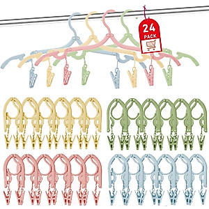 24 Pcs Travel Hangers with 48 Pcs Clips,Portable Folding Clothes Hangers Travel Clothes Hangers Travel Accessories Foldable Clothes Drying Rack for Travel Plastic Non Slip Clothing Hangers 4 Colors