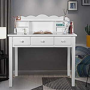 FUNKOCO Home Office Furniture Writing Desk,Computer Work Station with Detachable Hutch,5 Drawers(White)