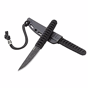 CRKT Obake Fixed Blade Knife: Burnley Titanium Nitride Plain Edge EDC Knife, Outdoor Utility Knife with Handle Wrap, Etched Blade, and Nylon Sheath 2367