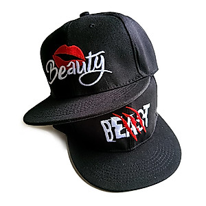 Double Fashion Couple Snapbacks Matching Beauty&Beast Snapbacks Baseball Cap Flatbill Hip Hop Hats Adjustable (Lip&Paw-2), One Size