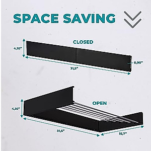 EWODE Clothes Drying Rack Wall Mounted, Collapsible Retractable Laundry Drying Rack, 60 lbs Capacity, 13,1 Linear Ft, 31,5" Width (Black)