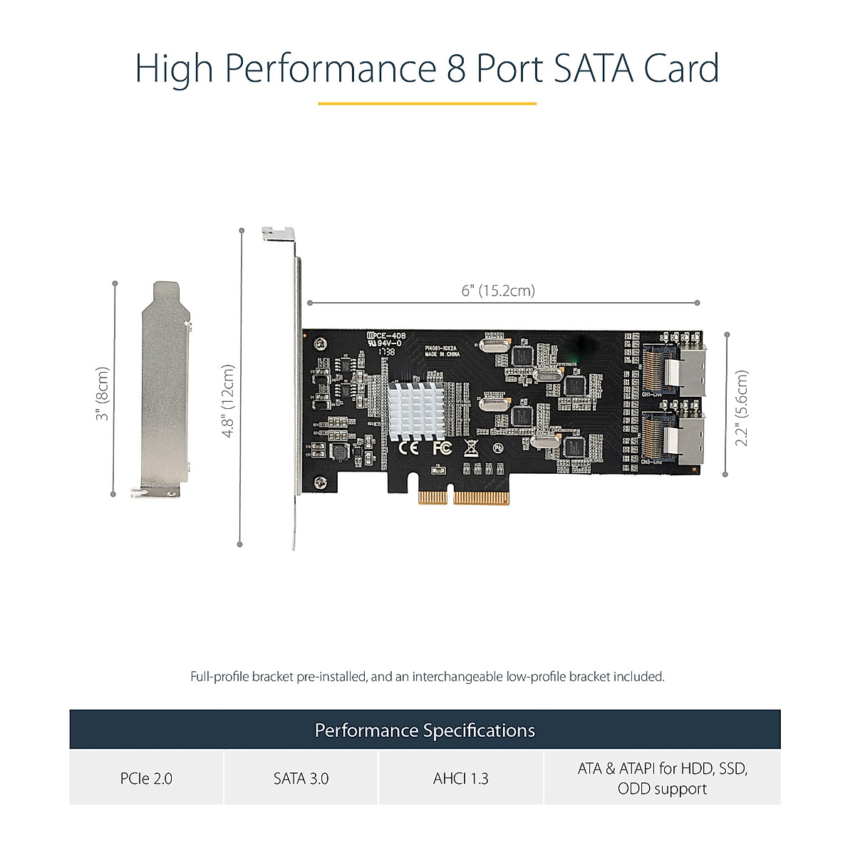 StarTech.com 8 Port SATA PCIe Card - PCI Express 6Gbps SATA Expansion Adapter Card with 4 Host Controllers - SATA PCIe Controller Card - PCI-e x4 Gen 2 to SATA III - SATA HDD/SSD (8P6G-PCIE-SATA-CARD)