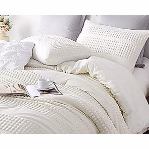 Cupocupa White Tufted Comforters Sets Bedding for Queen Bed 3PCS Boho Soft Fluffy Lightweight Comforter with 2 Pillow Cases for All Season