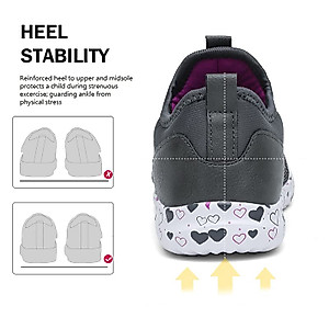 GEERX CARA Girls Slip On Athletic Sneaker Lightweight Sport Walking Running Tennis Shoe (Toddler/Little Kid/Big Kid) Grey Purple Rainbow Size 2
