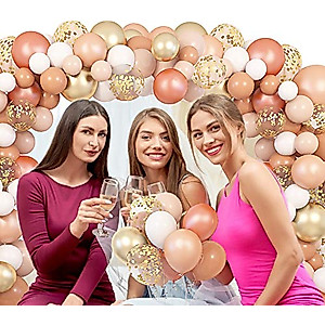 129 Pcs Blush Balloons Garland Arch Kit 12" 10" 5" Peach Rose Gold Pastel Orange Confetti Latex Metallic Balloons with 4Pcs Tools for Wedding Birthday Party Baby Shower Decorations