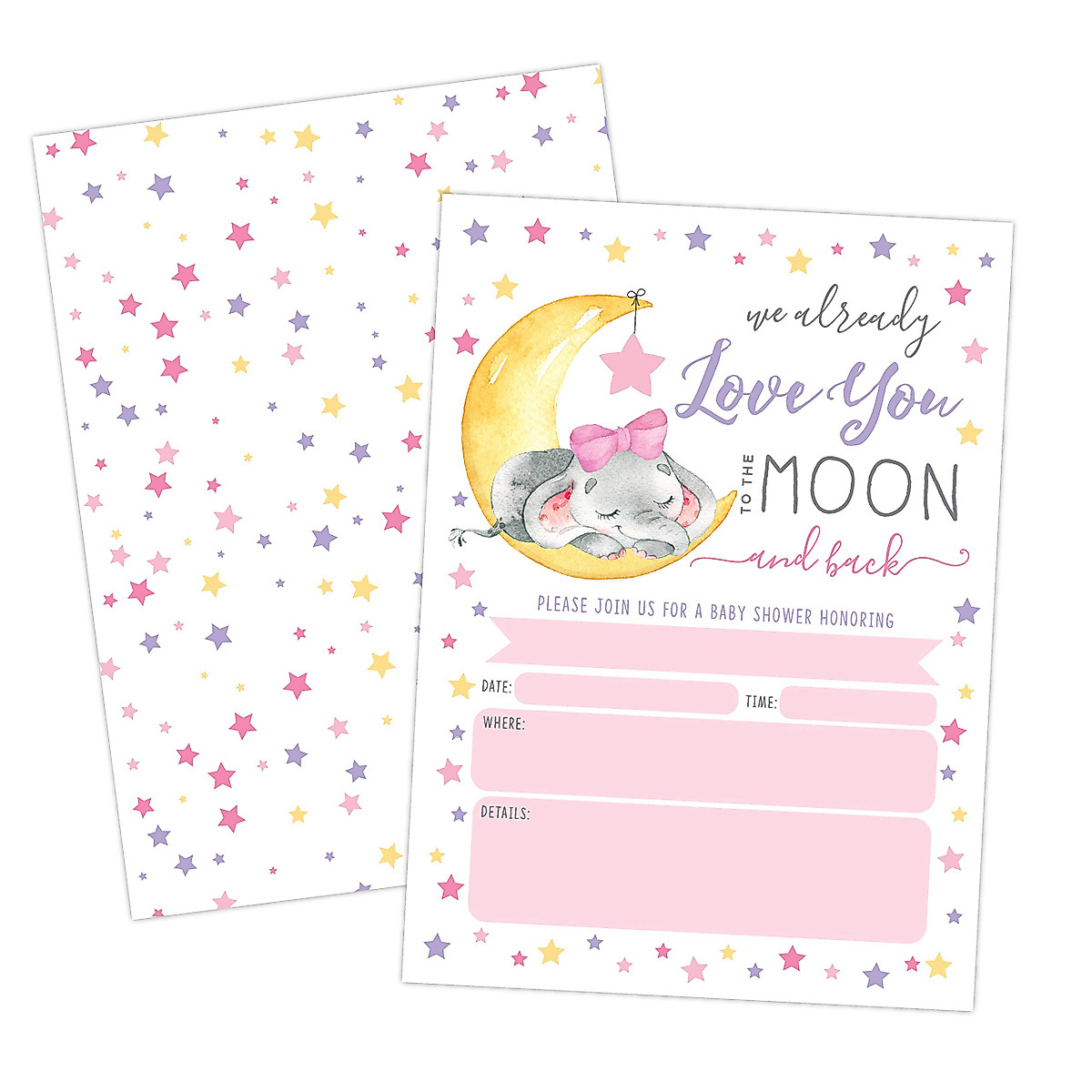 Your Main Event Prints Greeting Card, Baby Shower Invitation, Elephant, 20 Invitations and Envelopes