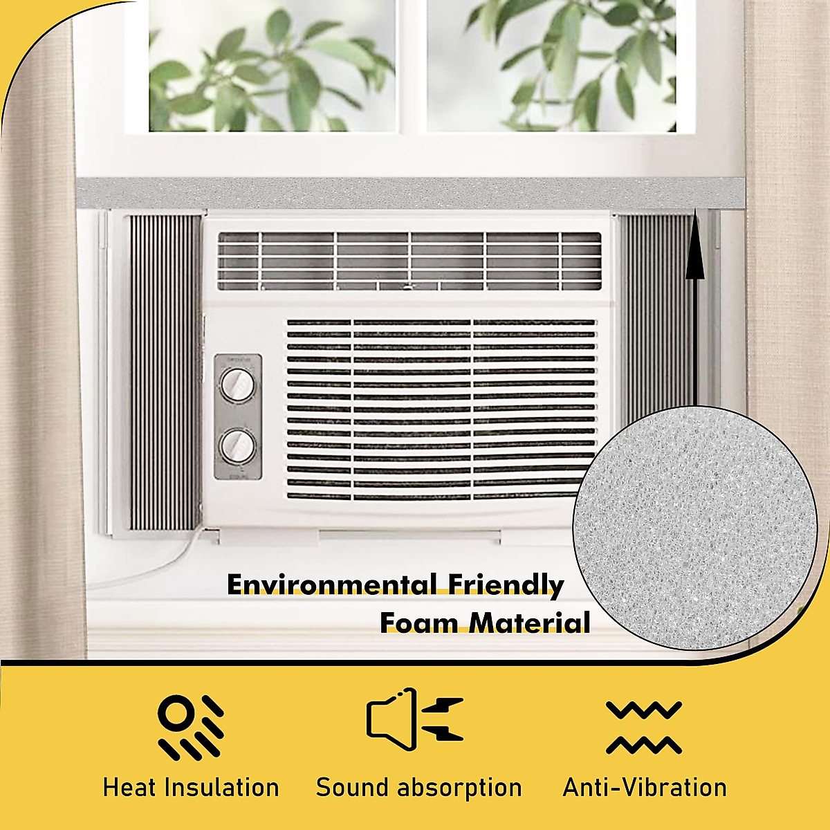 Powrocket Window Air Conditioner Insulation Foam Strip 2 x 1 Inch,High Resilience Window Seal Weather Stripping Tape with Adhesive,Window AC Installation Kit,6.5 Feet Long x 1 Roll