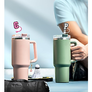 （3 +3) 3PCS Nuozme Straw Cover 10mm For Stanley Tumbler Cup Reusable Straw Cap Topper with 3 Initial Letter Charms Accessories Name ID Personalized Handle Charm For Stanley 30&40 Oz Cup Tumbler