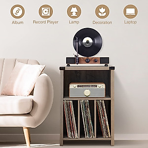 SICOTAS Record Player Stand with Vinyl Record Storage Turntable Stand Table Cabinet with Shelf End Table Night Stands Bed Side Table Nightstand Stereo Cabinet for Living Room Bedroom Office