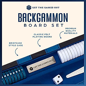Get The Games Out Top Backgammon Set - Classic Board Game Case 15" Medium Size - Best Strategy & Tip Guide - Available in Small, Medium and Large Sizes (Blue, Medium)