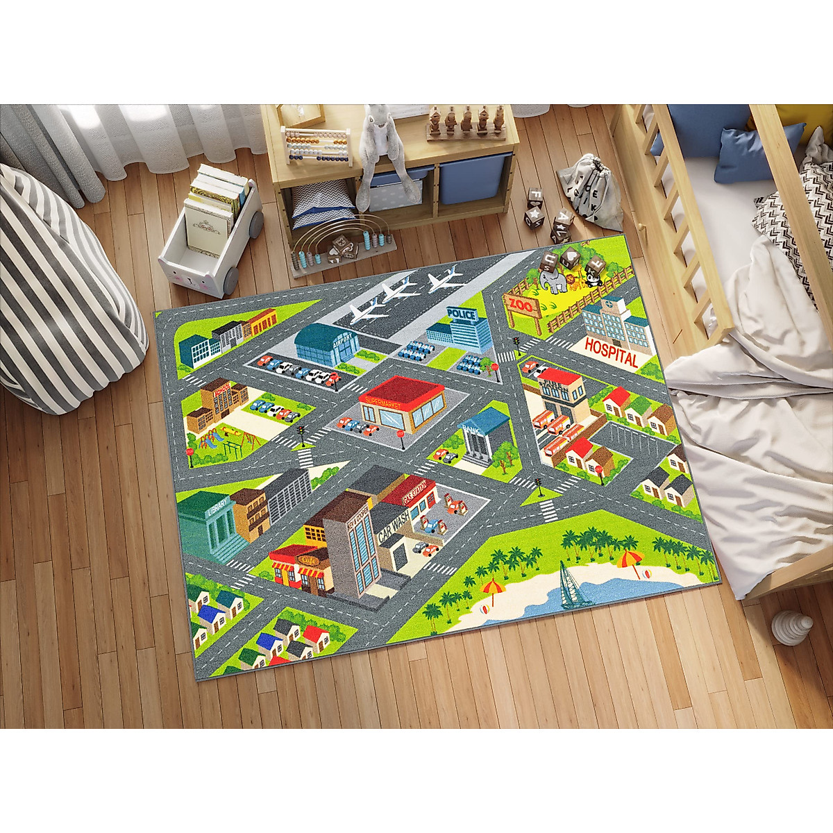 KC CUBS Road Play Map City Car Vehicle Traffic Educational Learning & Fun Game Area Non Slip Boy & Girl Kids Rug Carpet for Children Bedroom, Toddler Classroom & Baby Playroom Mat, Playtime Activity