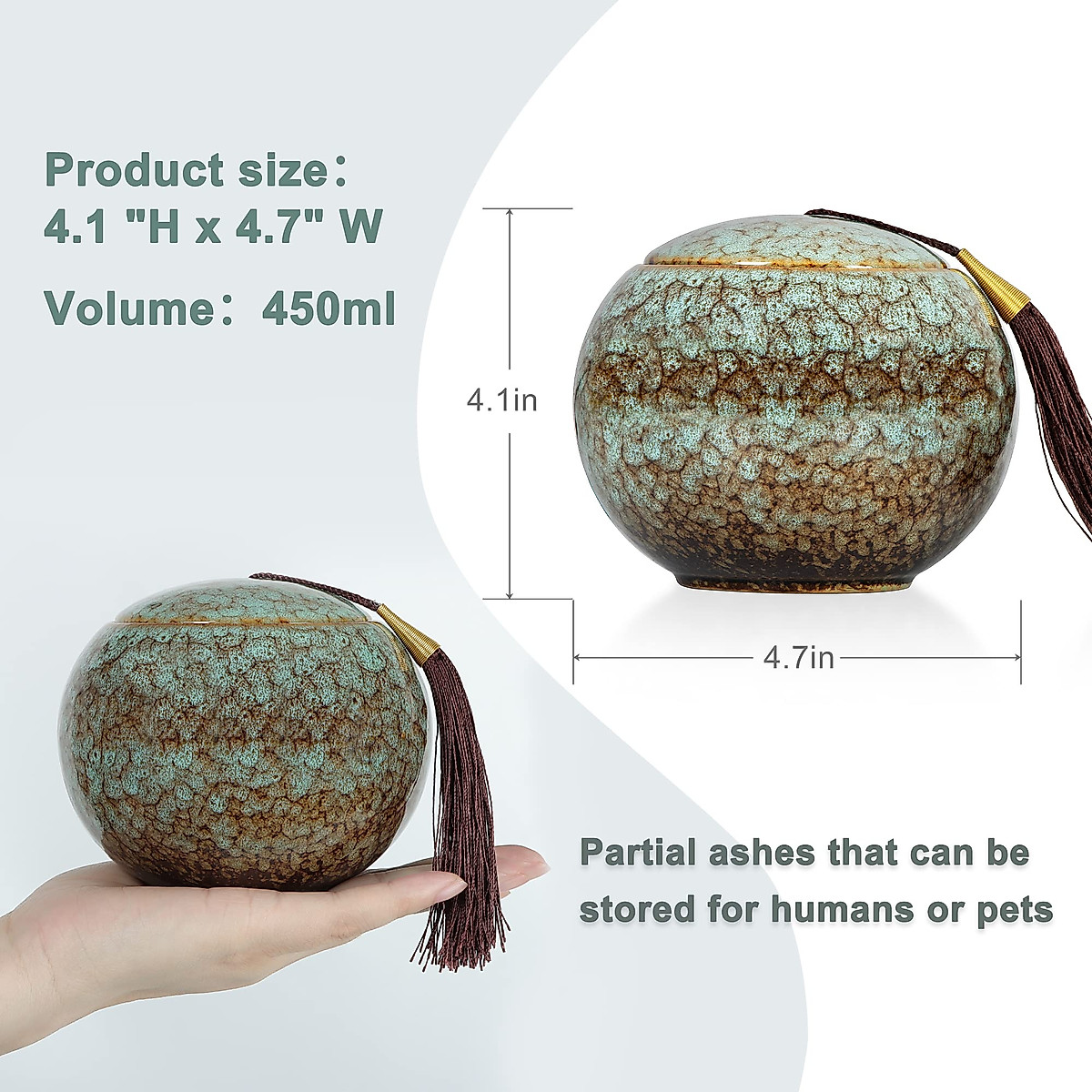 The7boX Medium Urn for Human Ashes,Ceramic Small Keepsake Urns,urn for Ashes for Men or Woman,Memorial Tiny urn,Funeral Cremation Urn for Sharing Adult or Pet Ashes