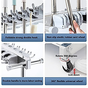 LOJOO Floor Standing Movable Mop Broom Holder Utility Racks, Put Wet mops Cleaning Tool Rack Stainless, Cleaning Tool Cart Storage, for Schools Hospitals Factories Hotels Restaurant