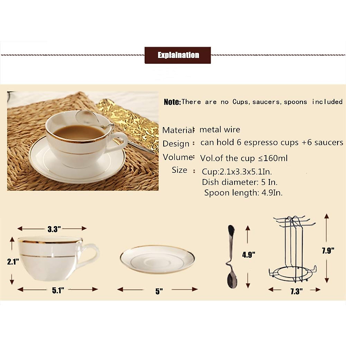 Yontree 6 Hooks Mugs Tree Cup Rack Dishes Organizer Style B