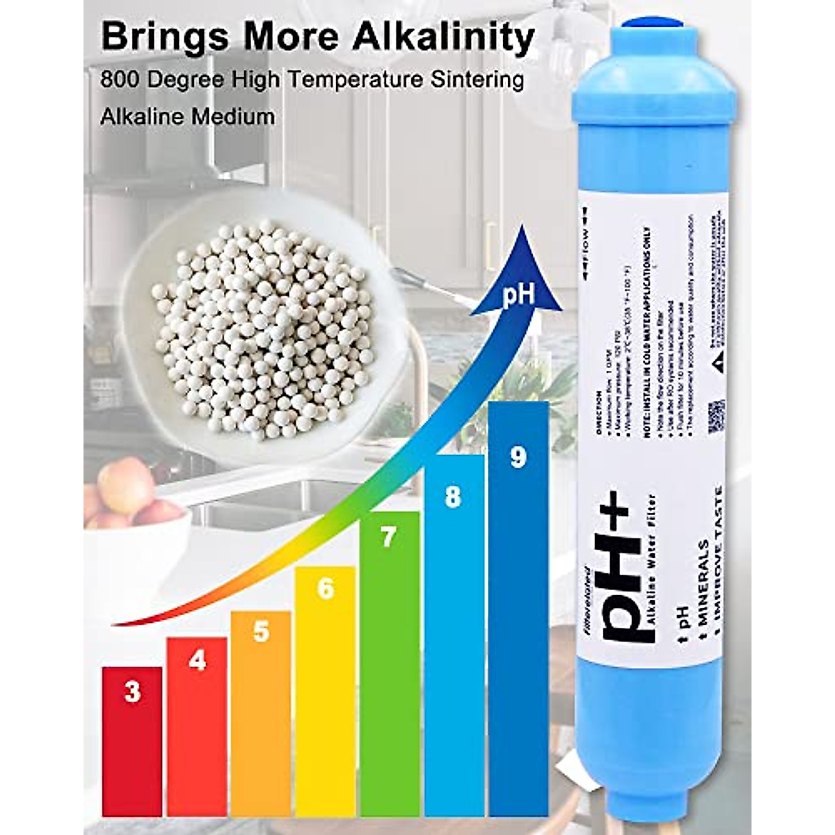 Ph+ Alkaline Water Filter Cartridge Improve Body Vitality Reverse Osmosis Filters Improves Taste Water Filter Replacement Mineralizes Water Filter Cartridge for Ro System