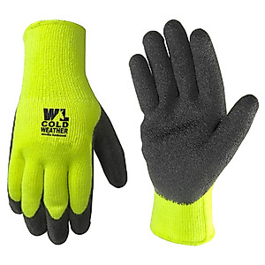 Men's Cold Weather Hi Viz Work Gloves, Heavyweight Knit Shell, Latex Coating, X-Large (Wells Lamont 571YXL)