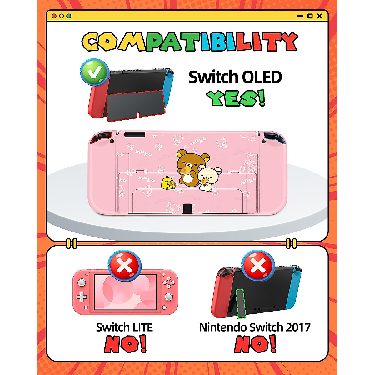 Xinocy (2in1 for Nintendo Switch OLED Case +24 Switch Game Holder Cute Cartoon Bear Slim Protective Cases Soft Shell for Kids Boys Teens Girls Girly Design Funny Aesthetic Covers for Switch OLED 2021