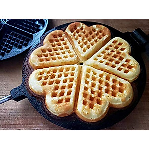 HAWOK Cast Iron Waffle Heart Shape Maker with Handle Hoder and Basting Brush…